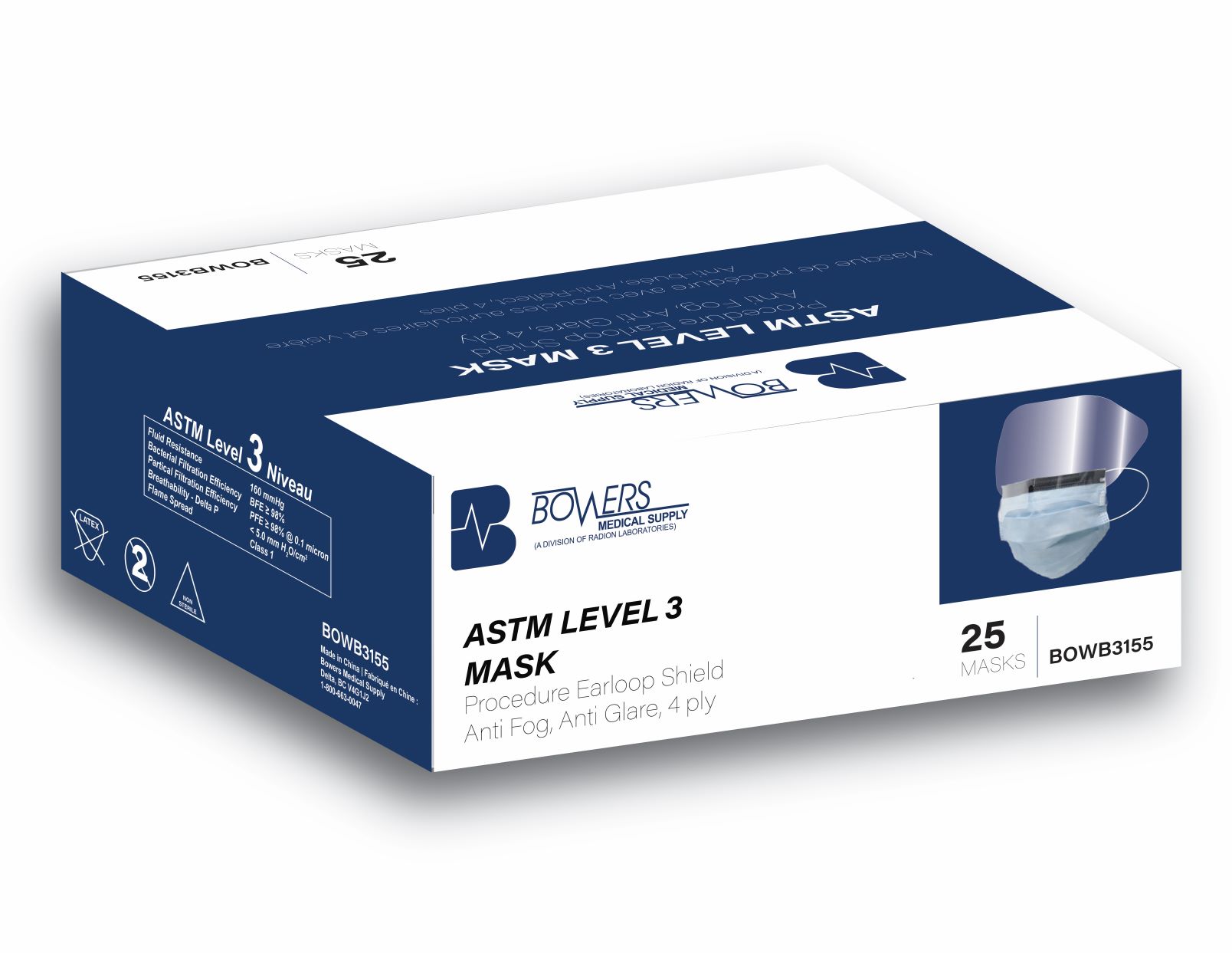 Procedure Earloop Mask with Anti Fog Shield (ASTM Level 3) – Bowers ...